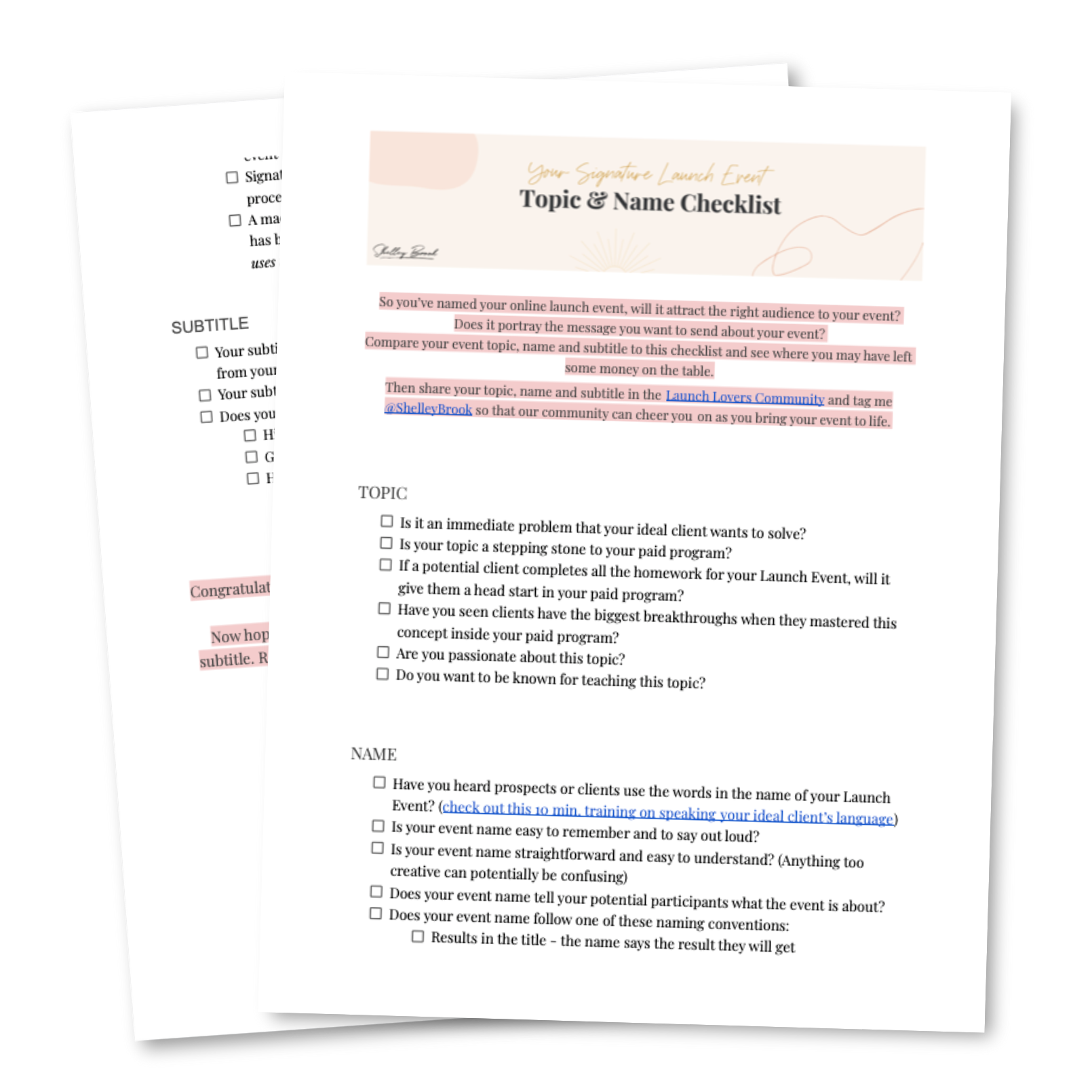 Topic & Name Checklist